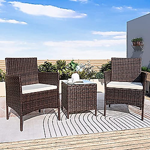 Rankok Patio Chairs Set of 2 Outdoor Front Porch Furniture Bistro Set 3 Piece Wicker Patio Chairs Balcony Furniture for Backyard Patio Balcony Lawn Pool (Brown)