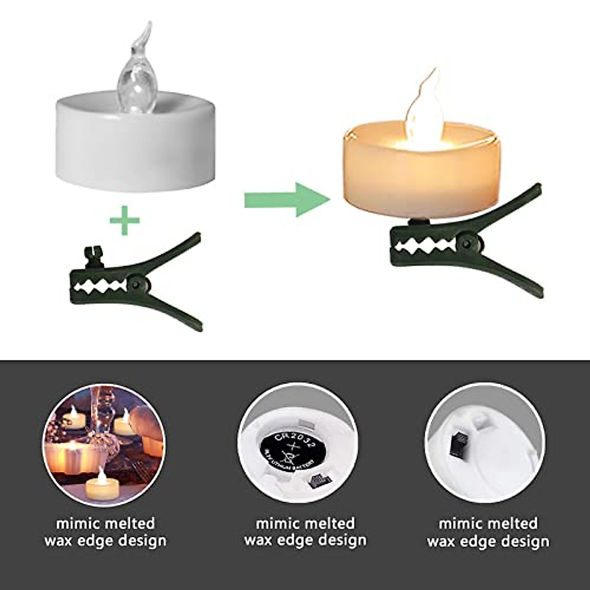 Flameless LED Candles, 12 PCS Decorative Candles, Candle Lights with Clips, Fake Candles for Home/Garden/Holiday/Decorations, Seasonal Celebration,Christmas & Wedding Decor (Warm White)