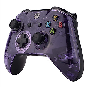 eXtremeRate Transparent Crystal Clear Atomic Purple Faceplate Cover for Xbox One Wireless Controller (Model 1708), Custom Case Front Housing Shell for Xbox One S X Controller - Controller NOT Included