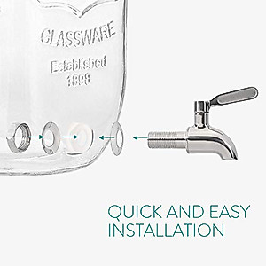 Navaris Beverage Dispenser with Spigot - 1 Gallon (4 L) Glass Drink Jar with Fruit Infuser and Ice Insert - for Cold Drinks, Water, Parties