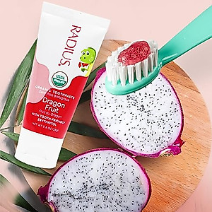 RADIUS USDA Organic Kids Toothpaste 3oz Non Toxic Chemical-Free Gluten-Free Designed to Improve Gum Health for Children's 6 Months and Up - Dragon Fruit - Pack of 1