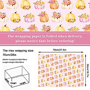 Whaline 12 Sheet Fall Wrapping Paper -Not Roll- Pink Truck Pumpkin Plaid Maple Leaf Gift Wrap Paper Bulk Autumn Harvest Art Paper for DIY Crafts, 19.7 x 27.6 Inch, Folded Flat