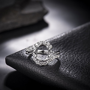 Lanmi Women's Oval 5X7mm 7.5X9.5mm 8X10mm 14K White Yellow Gold Diamond Semi Mount Engagement Wedding Ring Set