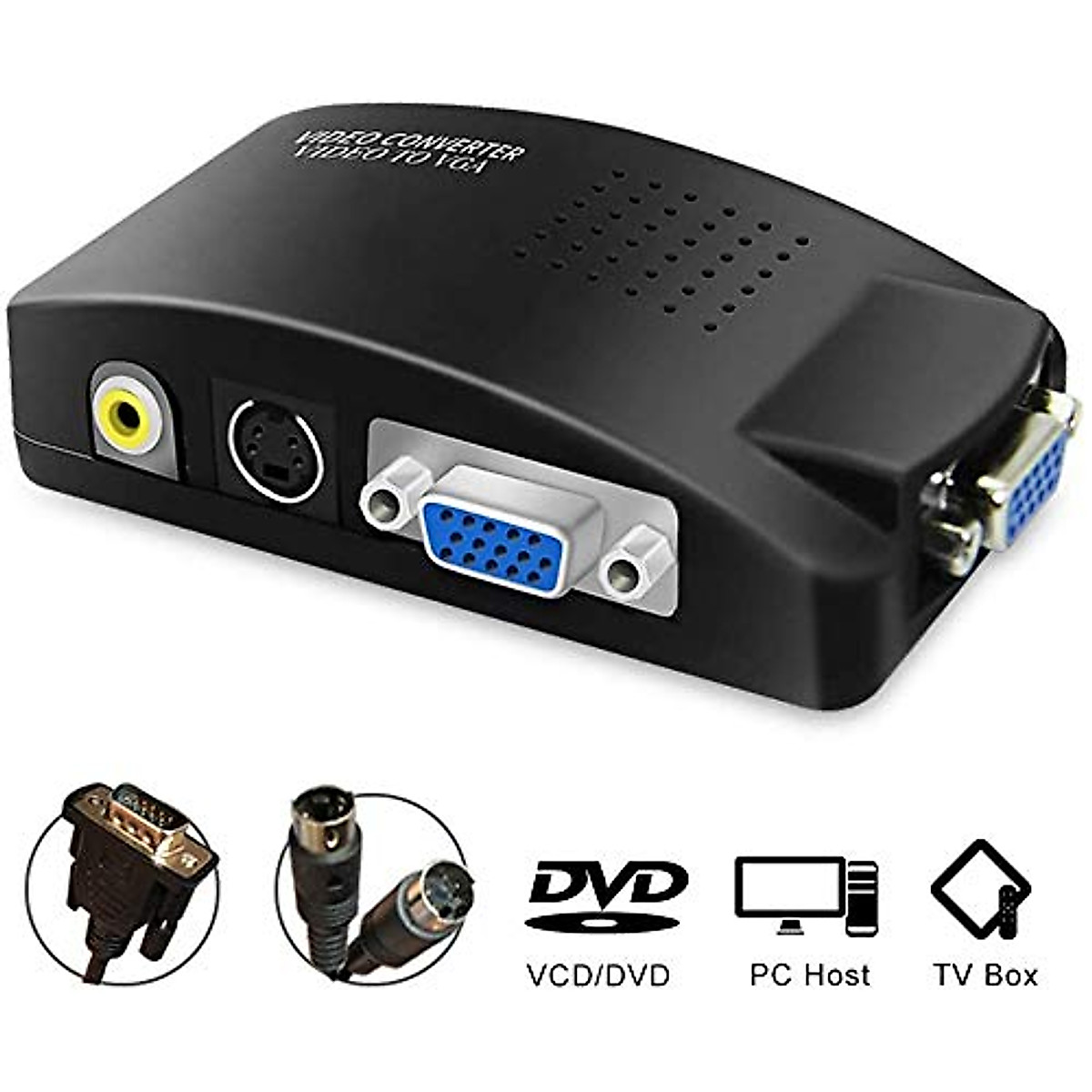 M MAKETHEONE RCA to VGA Adapter, Composite AV S-Video RCA Input to VGA Female Output Converter, Transfer Video Graphic Signal from CCTV PC Laptop DVD DVR VCR TVBox to VGA Monitor Projector Computer