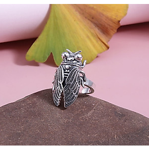 Helen de Lete Vintage Cicada S925 Sterling Silver Adjustable Ring For Men and Women