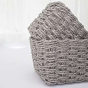 Recycled Wicker Storage Basket, Paper Rope Storage Baskets for Organizing Container Bins for Shelves Cupboards Drawer, Small Woven Basket Set of 3