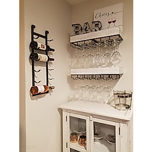 FOLOU Wine Glass Rack Under Cabinet Mount, Upside Down Stemware Holder for Wire Shelves, Glasses Storage Hanger Metal Organizer Bars, Kitchen, Restaurants, Farmhouse(3 ROWS BLACK), 11.8 x 9 x 2.7
