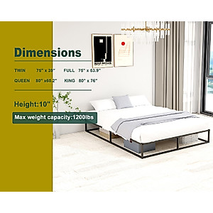 Mhjinuwet Twin Size Bed Frame, 10" Metal Platform with Wooden Slats, Easy Assembly, No Box Spring Needed