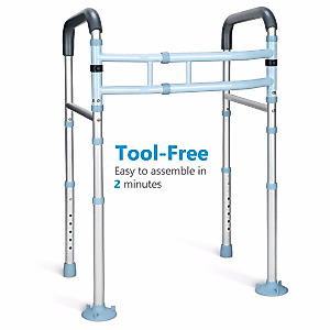 OasisSpace Stand Alone Toilet Safety Rail - Heavy Duty Medical Toilet Safety Frame for Elderly, Handicap and Disabled - Adjustable Bathroom Toilet Handrails, Width Adjustable Design, Fit Any Toilet