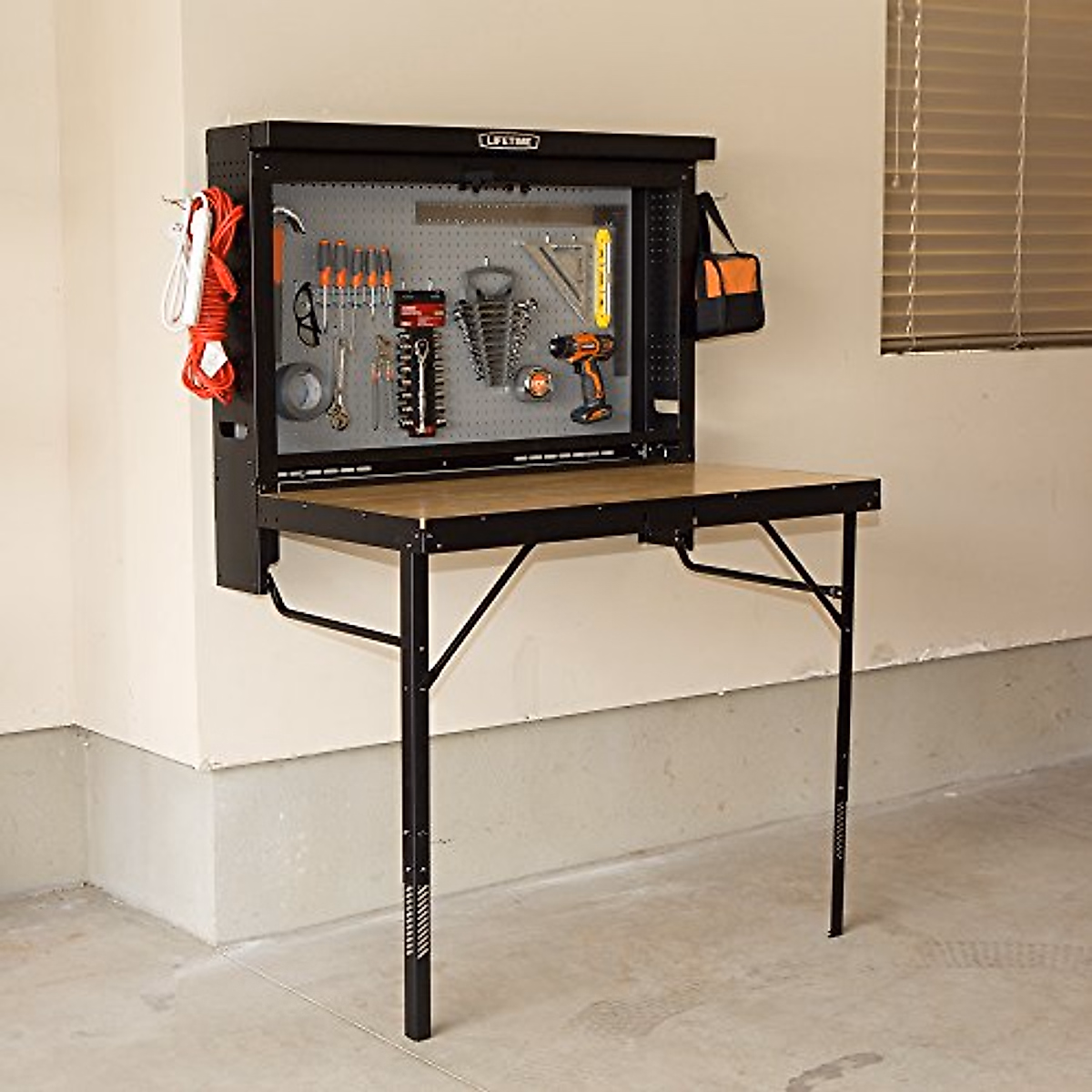 Lifetime Products Wall Mounted Work Table, 4', Wood Varnish