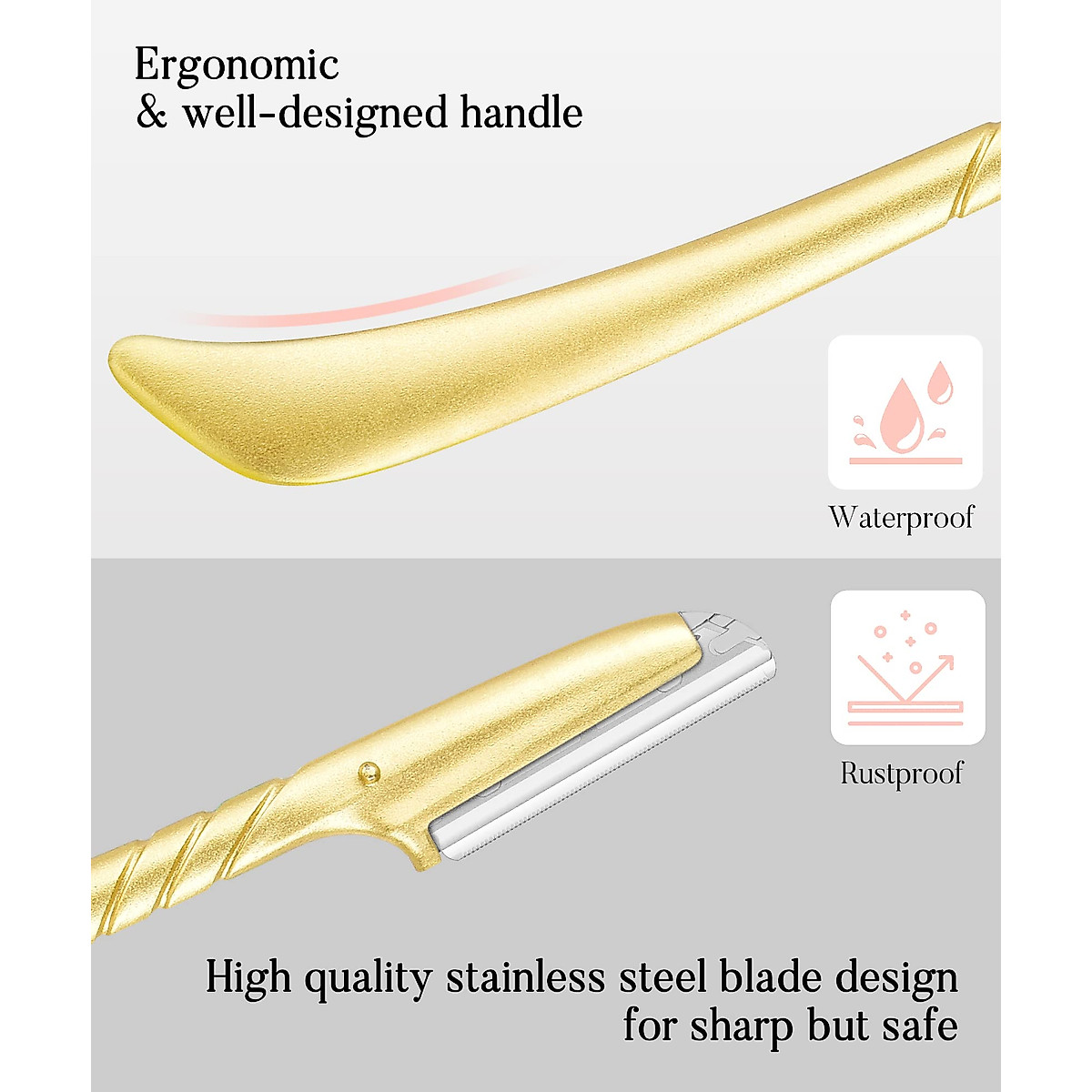 ennva Eyebrow Razor for Women - Eyebrow Trimmer Dermaplaning Tool- Ergonomic Eyebrow Shaper and Facial Razor for Peach Fuzz-Exfoliating Face Razor for Eyebrows-Eye Brow Shaver Razors w/ 7 Blades- Gold