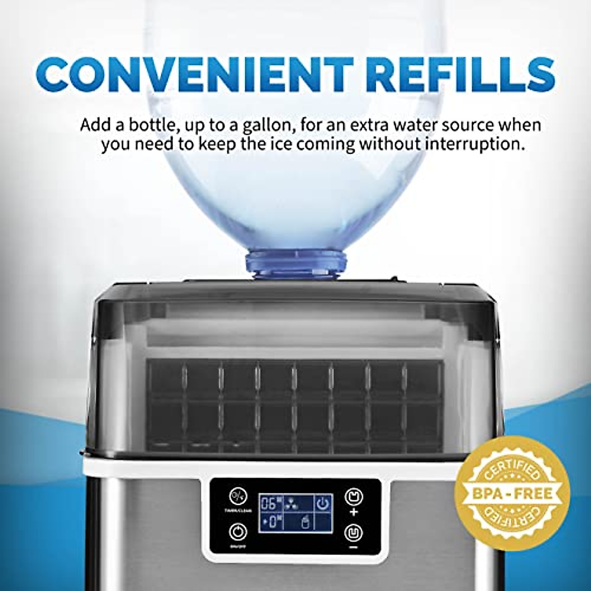 Newair NIM045SS00 45 lbs. Portable Countertop Clear Ice Maker with FrozenFall Technology, Custom Ice Thickness Controls, 24 Hour Timer, Large Viewing Ice Window, Perfect for Cocktails, Scotch, Soda