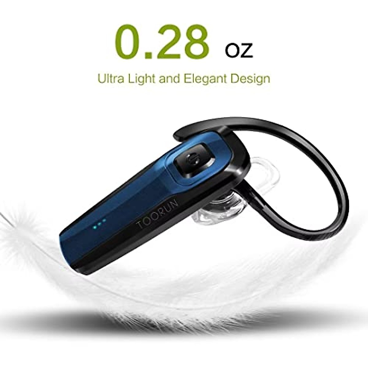 TOORUN Bluetooth Earpiece, M26 Bluetooth Headset Handsfree V5.0 Wireless Earpiece Headphone with Noise Reduction and Microphone Compatible for Android iPhone Cell Phone Laptop - Blue