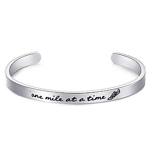 LParkin Marathon Runners Gifts Bracelet Running Jewelry Men Women One Mile At A Time Bracelet 1/4” x 6" Stainless Steel Polished Finish