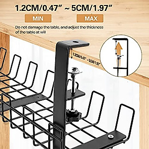 COSIFO Under Desk Cable Management Tray, Desk Cable Tray with 10 Extra Straps, 20 Wire Holder and 2 Cable Holder, Table Cords Organizer-Sturdy Metal Cable Tray Basket for Home Office Desk, 16inch