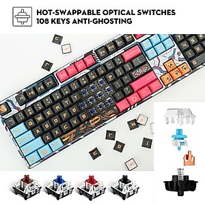 DUSTSILVER Mechanical Keyboard PC Gaming Keyboards Quiet 108 Keys Hot-swappable Keyboard Optical Black Switch +35 PBT Keycaps Anti-Ghosting USB Wired Programmable for Windows Mac Laptop