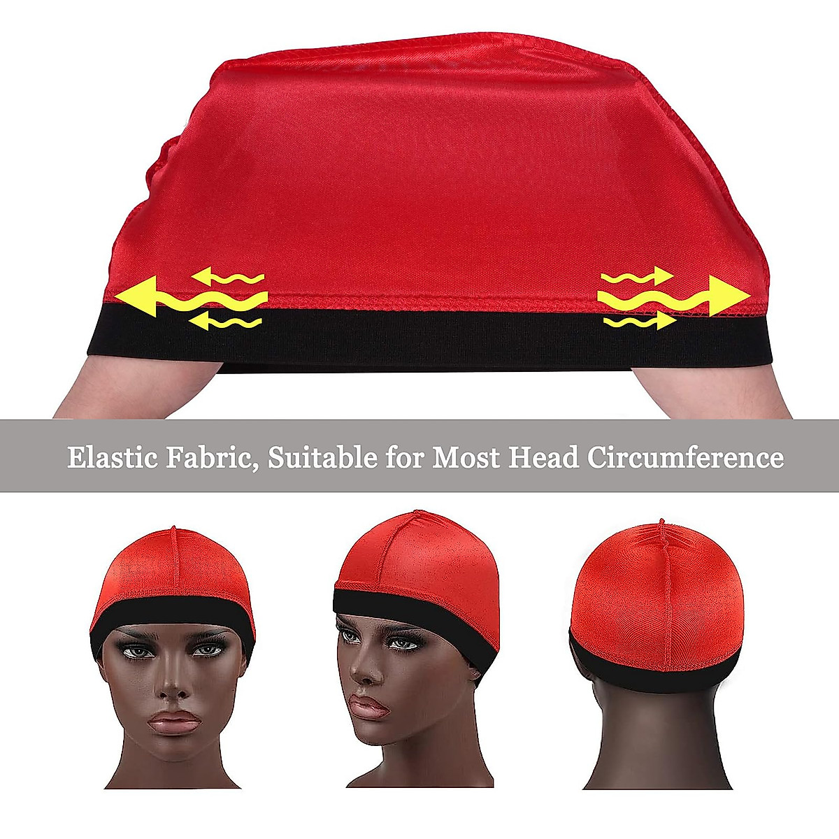 Yemita Wave Cap, Silky Stocking Wave Cap for Men, Silk Durag Good Compression Cap for Waves 3Pcs Black