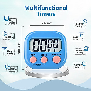 4 Pack Digital Kitchen Timer Magnetic Digital Timer with Big Display Loud Ring Cooking Timers for Kitchen Electronic Timer for Cooking, Game, Gym, Break Time, Classroom (Pink,Blue,Green,Purple, 4)