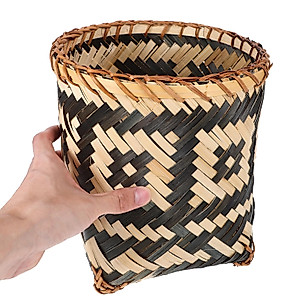 BESTOYARD Bamboo Woven Trash Can, Wicker Waste Basket Round Garbage Cans Flower Arrangement Basket Magazine Holder Laundry Basket Rattan Garbage Bin Farmhouse Decor