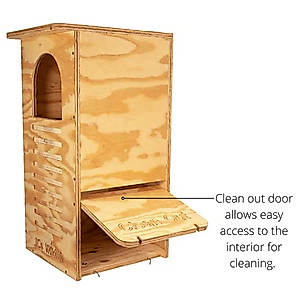 JCs Wildlife Barred Owl Nesting Box - Treated Exterior Grade Plywood - Mounting Hardware and Pine Shavings Included - Dedicated Clean Out Door for Easy Cleaning - Made in The USA