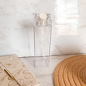 Fanovo Clear Milk Carton Water Bottle, Aesthetic Water Bottles Square Milk Storing Containers Reusable Water Tumbler Cute Kawaii Water Bottle