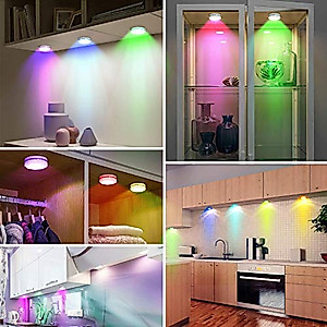 GANA Puck Lights with Remote Control, Under Cabinet Lighting LED Closet Lights - Battery Powered Operated Timer Function Wireless Color Changing Dimmable 16 Colors and 4 Modes Battery Lights (6 Pack)