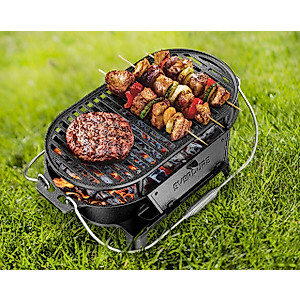 Everdure Oval Cast Iron Grill & Cover – Outdoor, Portable Charcoal Grill and Tabletop Cast Iron Skillet - 100% Cast Iron, Enameled, Durable, Small Charcoal Grill, Camping Stove, Hibachi Grill