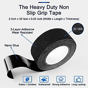 SANKEMU Anti Slip Black Anti Slip Tape, 2 inch by 33 feet, Non-Slip Traction Grip Tape to Tubs, Boats, Stairs, Clear, Soft, Comfortable for Bare feet