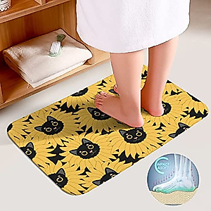 My Little Nest 3 Piece Bath Rugs Mat Set Sunflower Funny Black Cat Soft Foam Bath Mat Non Slip Bathroom Rugs Washable Contour Mat and Lid Cover