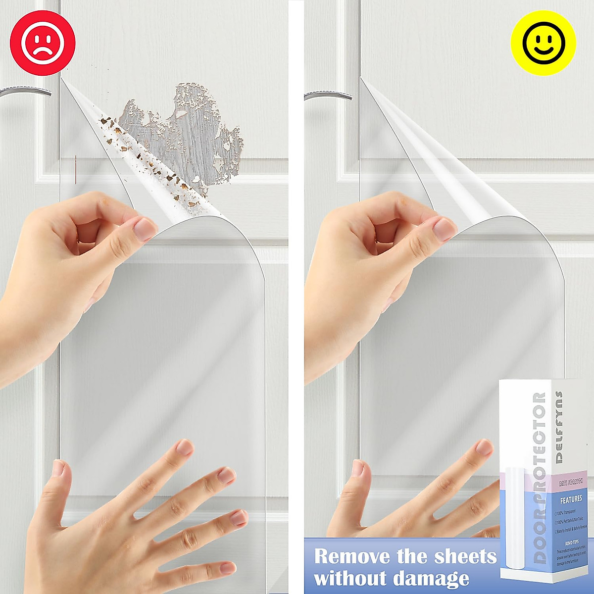 Delffyns Door Scratch Protector from Dog Scratching, 200'' x 8.3'' Anti Scratch Guard Deterrent Tape, Ultra Durable Pad for Cats Dogs, Door Frame Protector for Screen Door, Window, Wall, Chari Leg