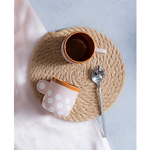 KAKI Espresso Cups Set of 2-3 Ounce, Clay Espresso Cups Pink with White Polka Dot, Handmade Expresso Coffee Cup for Coffee Lovers, Gifts for Mom, Dad or Friends (Pack 2)