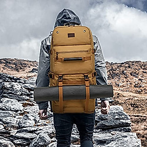 TUGUAN 50/60L Travel Backpack, Laptop Backpack for Men Large Capacity Outdoor Tactical Hiking Backpack with Shoe Compartment Expandable Canvas Rucksack for Travel Camping Climbing, Brown