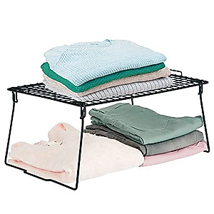 mDesign Metal Stackable Storage Shelf - Closet, Cabinet, Countertop 2-Tier Raised Organizer - for Bedrooms, Bathrooms, Entryways, Hallways - 17" x 12" x 8", 4 Pack - Black