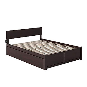 AFI Orlando Queen Platform Bed with Footboard and Turbo Charger with Twin Extra Long Trundle in Espresso