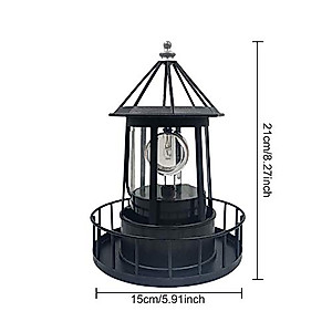 LED Solar Powered Lighthouse, 360 Degree Rotating Lamp Courtyard Decoration Waterproof Garden Smoke Towers Statue Lights for Outdoor Garden Pathway Patio,Black