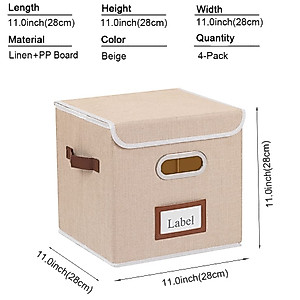 Yawinhe 4 Packs Storage Boxes, 11 x 11 x 11 Inch Storage Cubes, Storage Bins Organizer Containers with Dual Leather Handles for Home Bedroom Closet Office (Beige, 4-Pack)