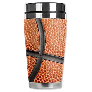 Mugzie Basketball Close-Up Travel Mug with Insulated Wetsuit Cover, 16 oz, Orange