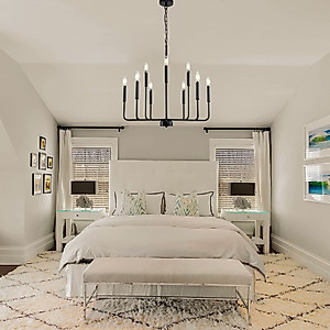 Black Chandelier, Modern Farmhouse Chandeliers for Dining Room 9-Lights Candle Pendant Lights Kitchen Island Rustic Industrial Black Metal Hanging Light Fixtures for Living Room Bedroom Entryway