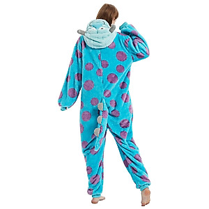 Sqlszt Animal Sulley Monster Onesie Adult Sullivan One Piece Pajamas Unisex Cosplay Costume For Women Men Blue S