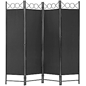 4 Panel Room Divider 6FT Steel Frame Screen Folding Privacy Divider Freestanding Partition for Home Office Bedroom, Black