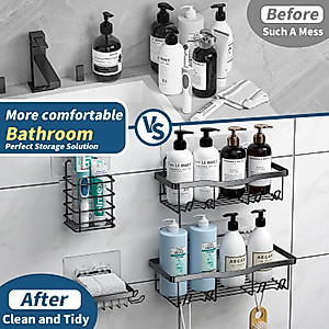 KiKiRico Shower Caddy 2 Pack, Adhesive Shower Organizer Rack, No Drilling Stainless Steel Shower Shelves, Rustproof Wall Shelf for Inside Shower, Bathroom Storage and Home Decor Accessories, Black