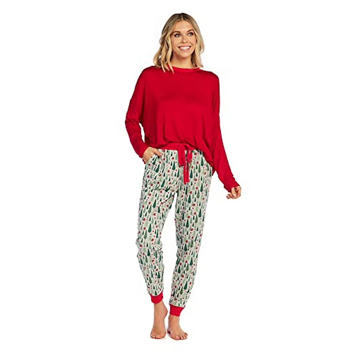 Mud Pie Womens Holiday Christmas Pajamas Set, Red, Small