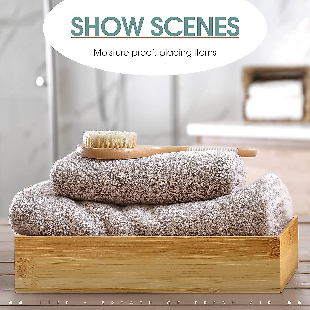 CHENGU 2 Pcs Bamboo Bathroom Trays Slip Resistant Vanity Tray for Bathroom Counter Countertop Small Napkin Holder Tray Bathroom Accessories Organizer 9.8 x 5.5 Inch