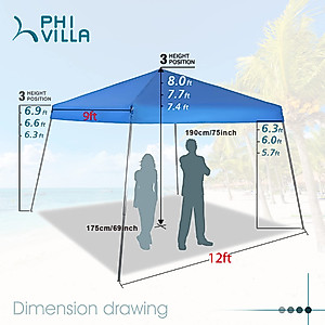 PHI VILLA 12'x12' Slant Leg UV Block Sun Shade Canopy with Hardware Kits, Shade for Patio Outdoor Garden Events, Blue