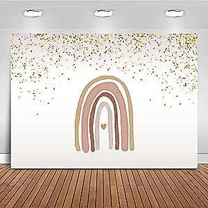 Mocsicka Boho Rainbow Photography Backdrop Modern Rainbow Birthday Background Rainbow Girls Birthday Party Cake Table Decoration Photo Booth Props (7x5ft)