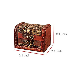 OBTANIM Vintage Small Jewelry Boxes, 3 Inch Handmade Wooden Storage Box with Metal Lock Treasure Organizer Gift Box, Set of 2