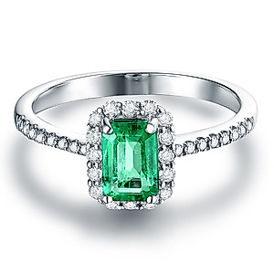 Lanmi 14K White Gold Natural Green Emerald Engagement Solitaire Rings Diamonds Wedding Band for Women Promotion