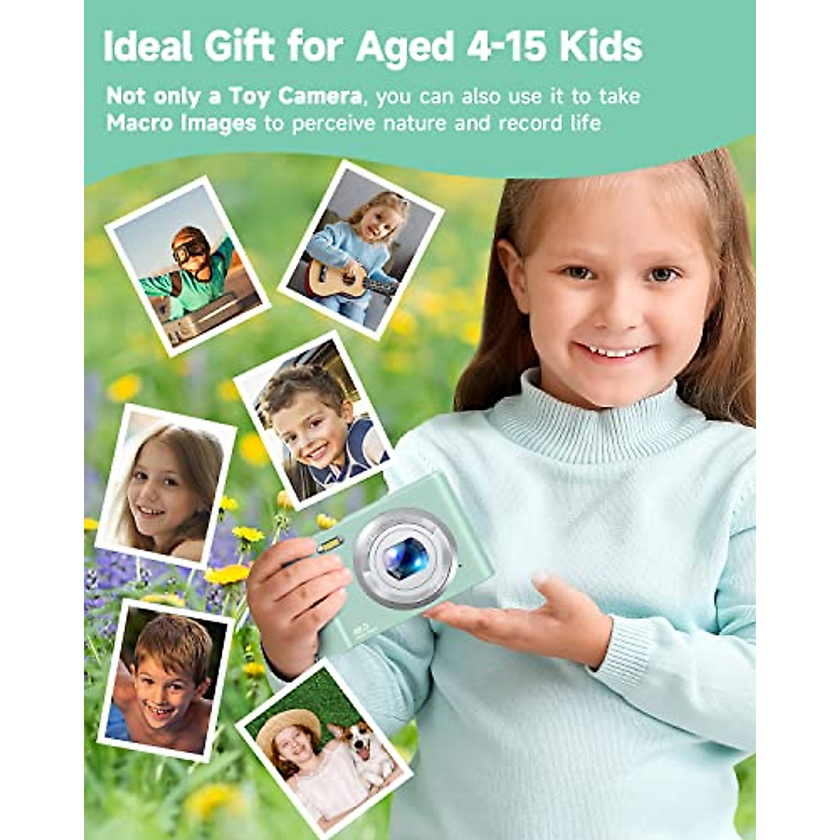 Digital Camera for Kids,1080P 48MP Autofocus Kids Camera with 32GB SD Card, Kids Digital Video Camera with 16X Zoom, Compact Portable Mini Cameras for Kids, Girls, Boys, Teens (Green)