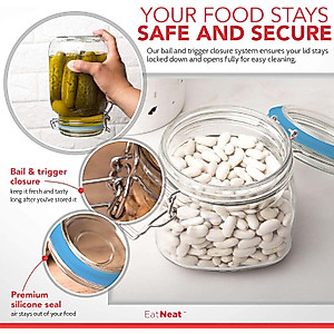 EATNEAT 5-Piece Airtight Glass Kitchen Canisters with Glass Lids - Set of 5 Mason Jars for Food Storage, Organization, and Canning - Food Storage Containers that Hold 68, 51, 34, 27, and 17 Ounces