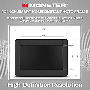 Monster Smart Home 16 GB Digital Photo Frame, High Definition 1280p Smart Picture Frame-10 inch
